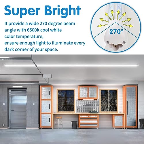 AQIQUUT Led Shop Light 4FT, Led Garage Light,50W 6500K T8 Led Daylight 7000LM Linkable Clear Cover Integrated V-Shape,for Garage Warehouse Workbench Workshop,4-Pack