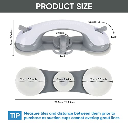 3 Suction Cup Grab Bars for Bathtubs and Showers, Shower Handles for Elderly Suction, Bathroom Accessories for Shower Chair, Grab Bars for Elderly for Wall, Handicap Grab Bars for Senior (2pack)