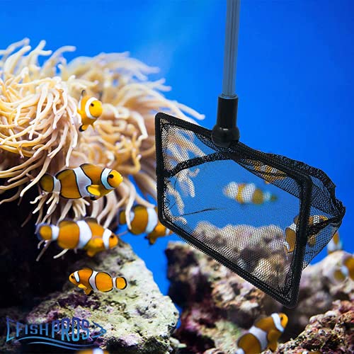 FISH PROS Fine Mesh Fish Tank Net with Long Handle – Aquarium Fish Net with Extendable 24-inch Long Handle – Fish Tank Aquarium Accessories