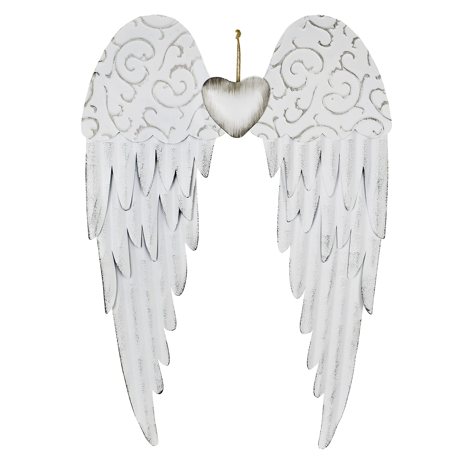 Angel Wings Wall Decoration, Antique Hanging Metal Angel Wings Wall Décor with Heart Decorative Angel Wings Wall Sculpture Indoor Outdoor Wall Decor Hanging for Home Bedroom Living Room Garden (2)