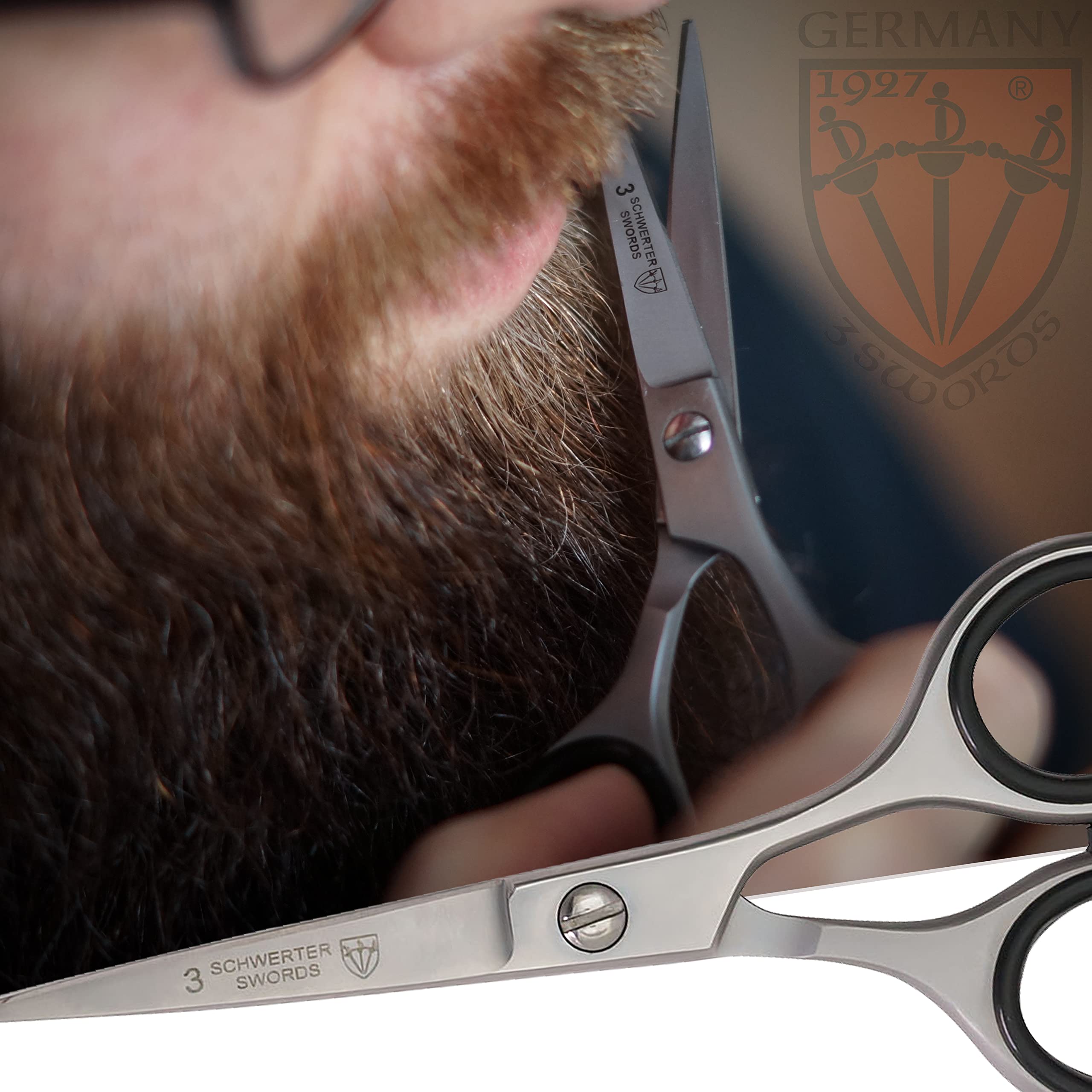 3 Swords Germany β professional BEARD MUSTACHE HAIR SCISSORS, stainless steel, straight blade, sharp, with black case