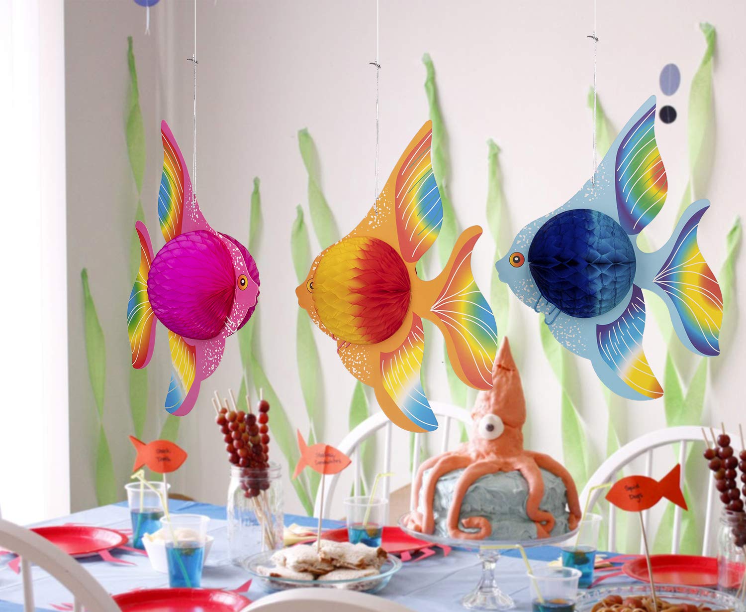 90shine 12PCS Tropical Fish Party Decorations Supplies- Under-The-sea/Mermaid/Luau/Hawaiian/Kids Birthday Table Centerpiece