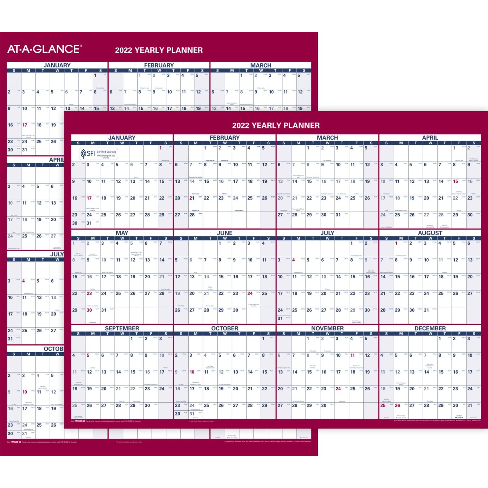 2022 Erasable Calendar, Dry Erase Wall Planner by AT-A-GLANCE, 12" x 16", Small, Vertical/Horizontal, Reversible, Compact (PM330B28)