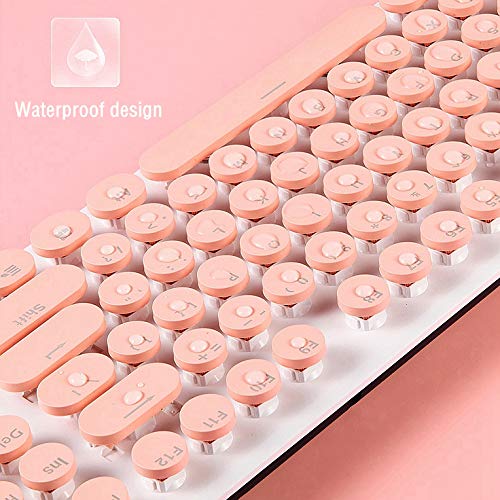 CORN Technology N520 Ergonomic Design, Retro Chiclet Round Keycaps, 2.4GHz Wireless Connectivity Silent Typing Keyboard and 1600DPI Mouse Combo for Office and Game (Blue)