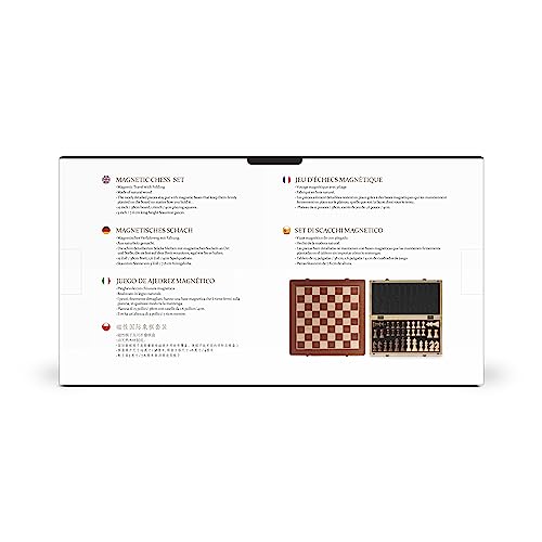 A&A 15 inch Foldable Wooden Magnetic Chess Set w/ 3 inch King Height Staunton Chess Pieces - Pine Box w/Mahogany & Maple Inlay
