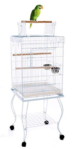 Bird Parrot Cage Cockatiel Amazon African Grey Caique Conure, 20 x 20 x 57 H, White Vein