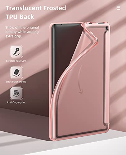 MoKo Case Fits All-New Kindle Fire HD 10 & 10 Plus Tablet (11th Generation, 2021 Release) 10.1", Soft TPU Translucent Frosted Back Cover Protector Multi-Angle Smart Shell, Auto Wake/Sleep, Rose Gold