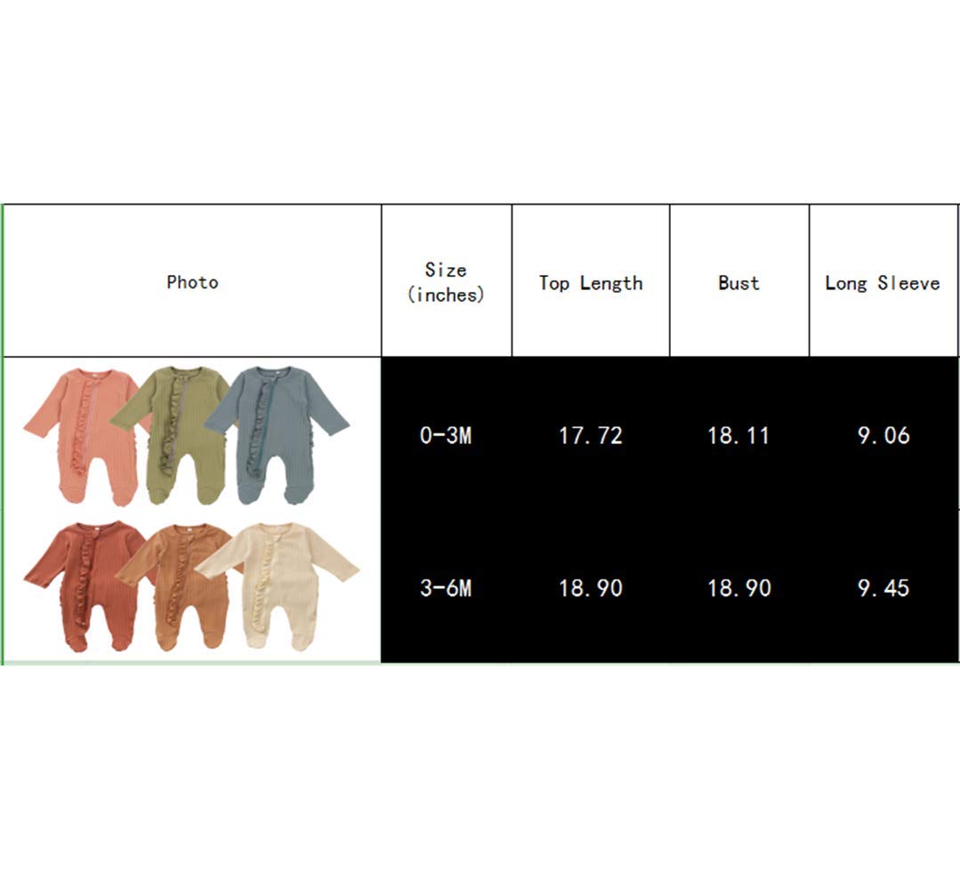 Lelloing Newborn Baby Boy Long Sleeve Romper Infant Girls Solid Color Footed Onesie Ribbed Jumpsuit Unisex Basic Pajamas(Pajama-Beige,0-3M)