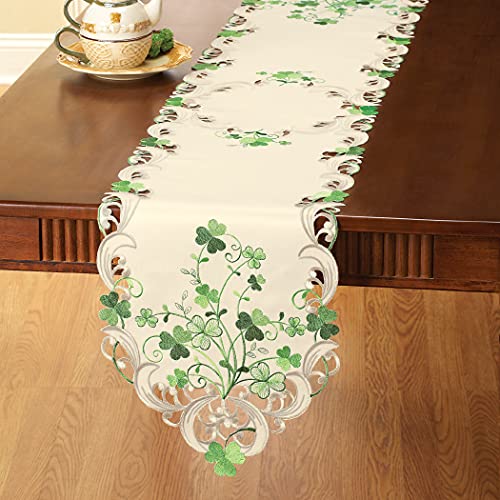 Collections Etc Embroidered Irish Shamrock Table Linens, Runner