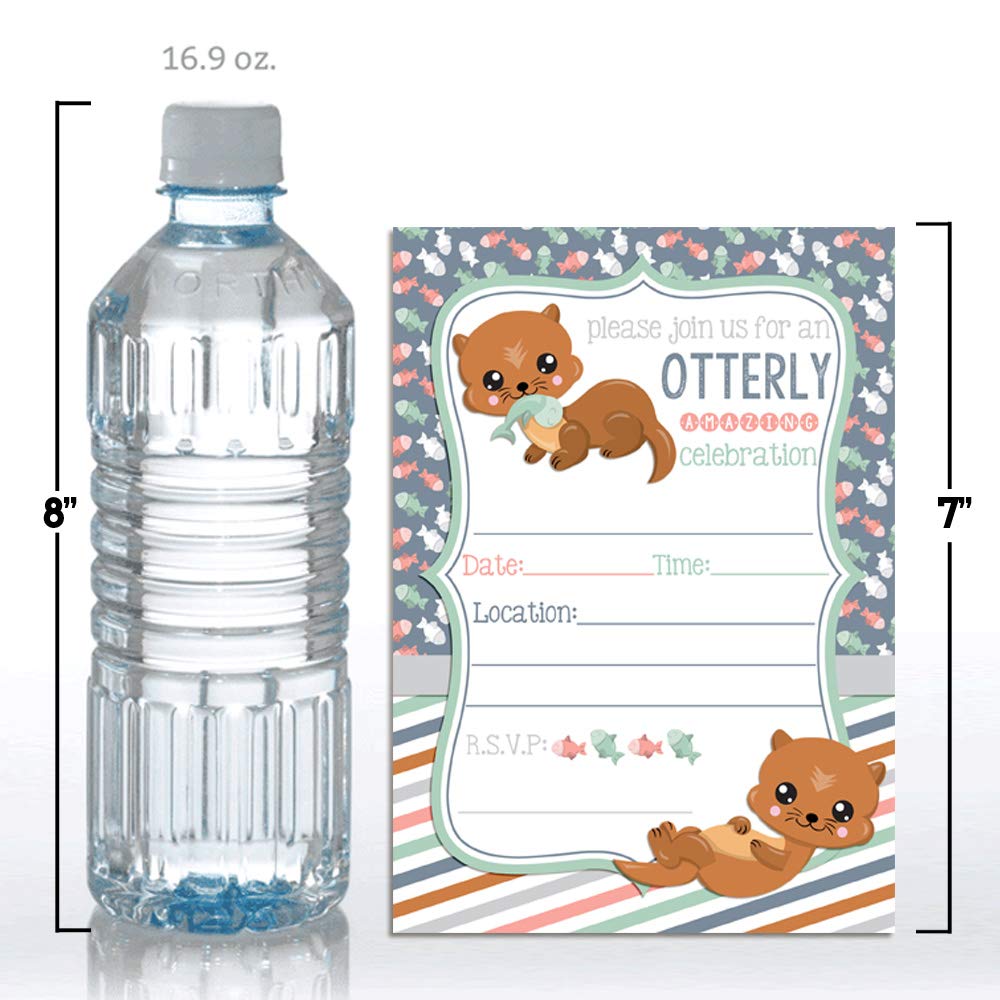 Adorable Otter Birthday Party Invitations for an Otterly Amazing Celebration, 20 5x7 Fill In Cards with Twenty White Envelopes by AmandaCreation