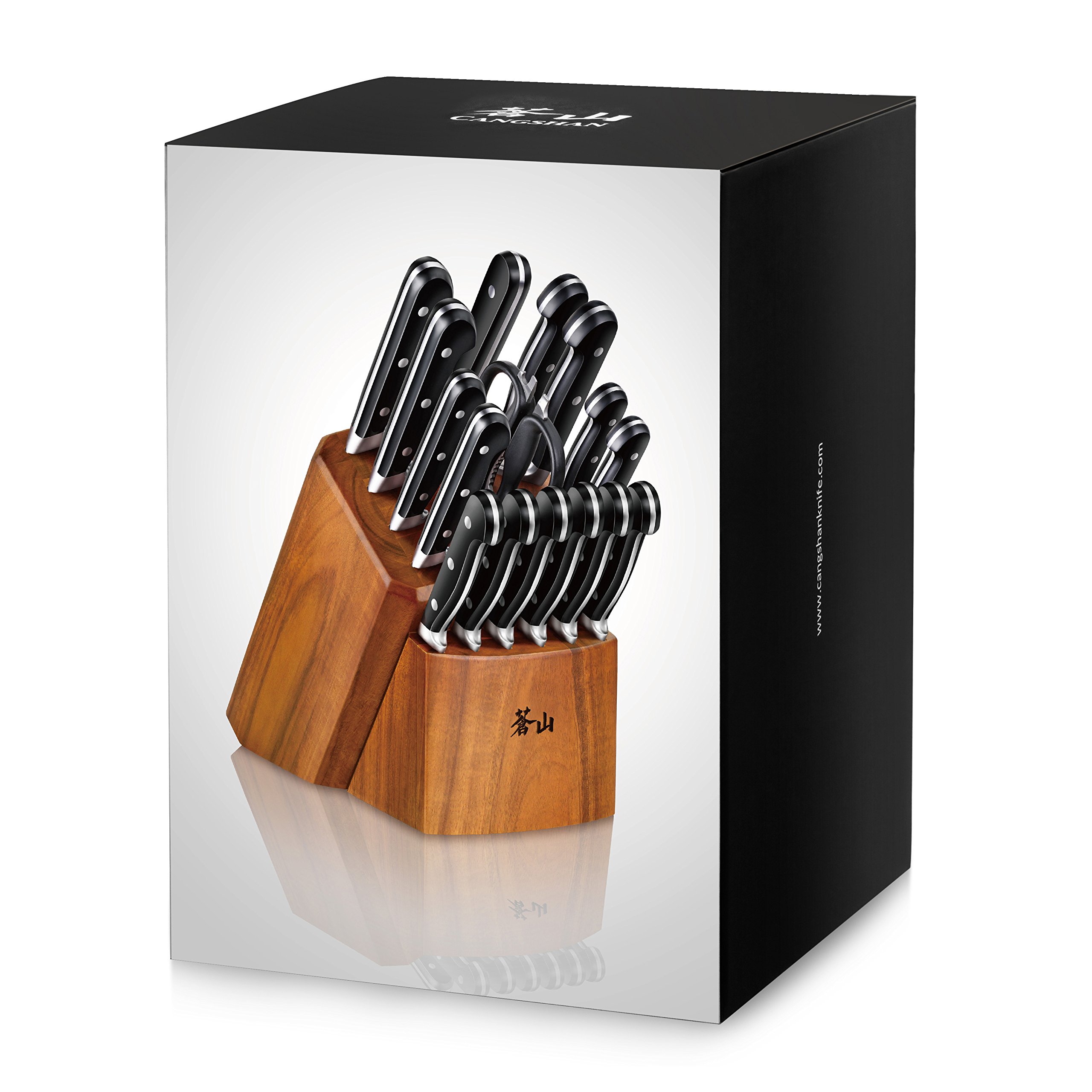 Cangshan TV2 Series 1023053 Swedish 14C28N Steel Forged 17-Piece Knife Block Set, Acacia