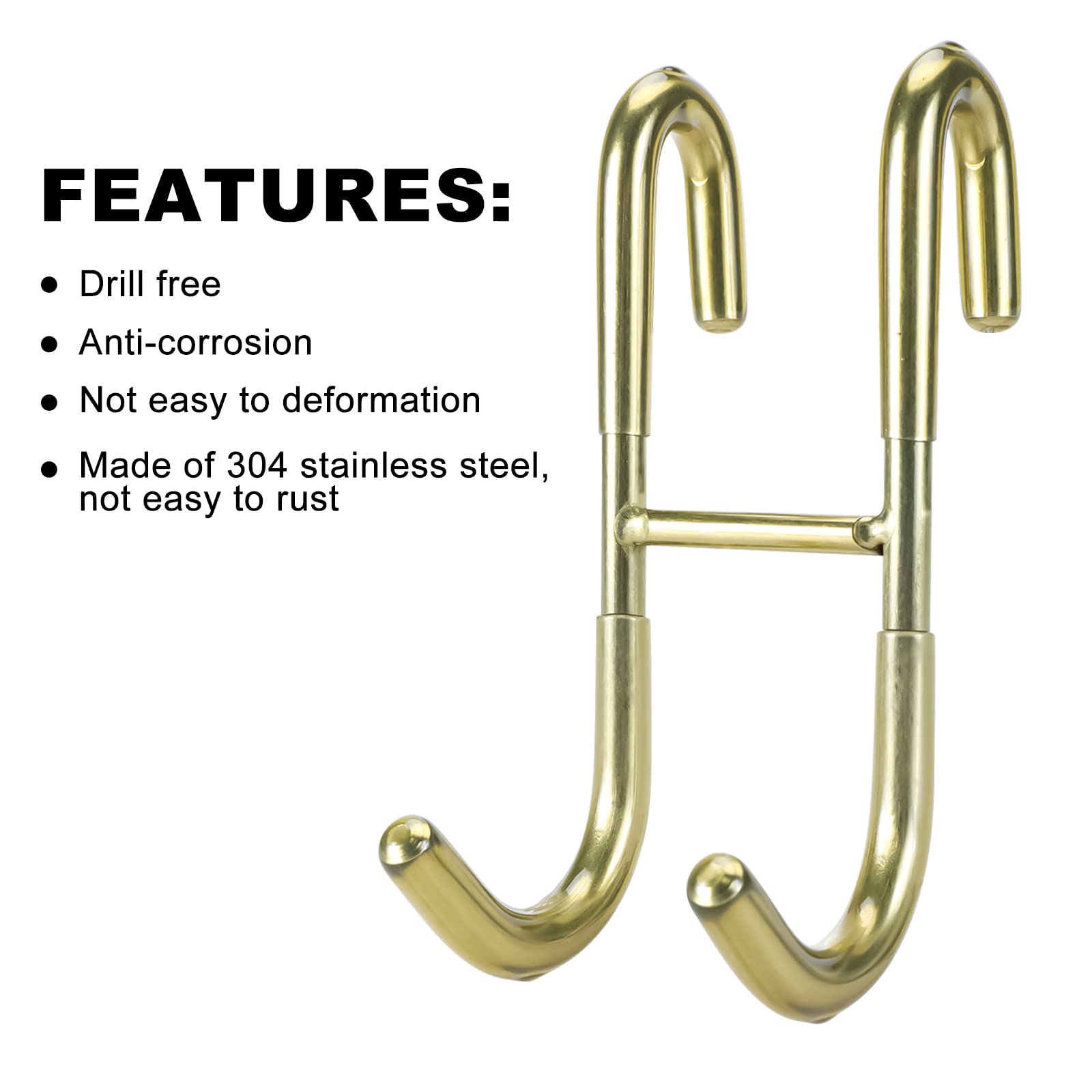4 Pack Shower Glass Door Hook, Golden Towel Hooks for Bathroom, 304 Stainless Steel Rack Hooks Drilling-Free Hanger