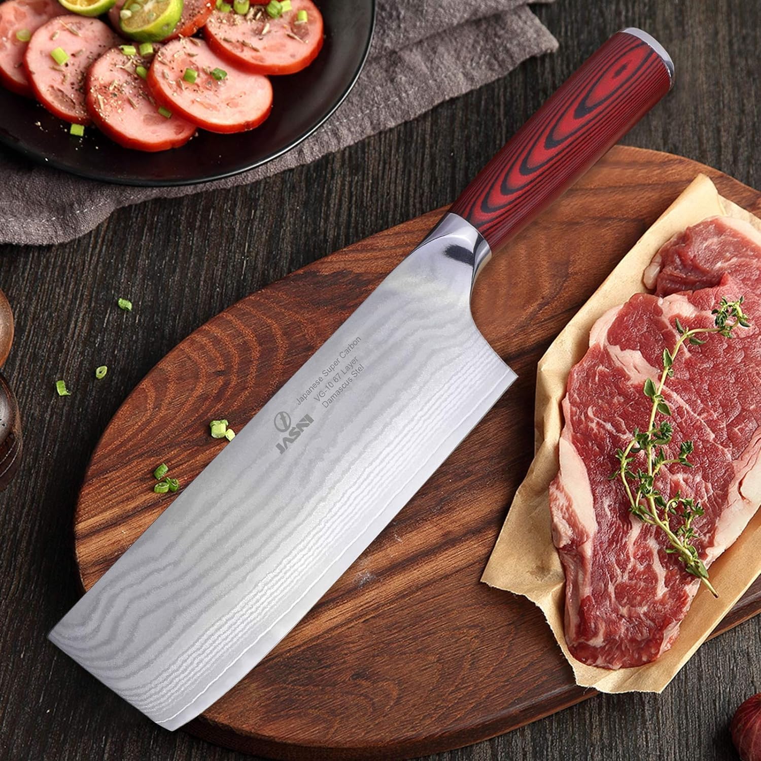 Jasni Chef Knife Professional High Carbon VG10 Damascus Steel Nakiri Knives Japanese 7 Inch Kitchen Knife, Fruit and Vegetable Chefs Knife, Ultra Sharp 67-Layer Forged Blade Knife