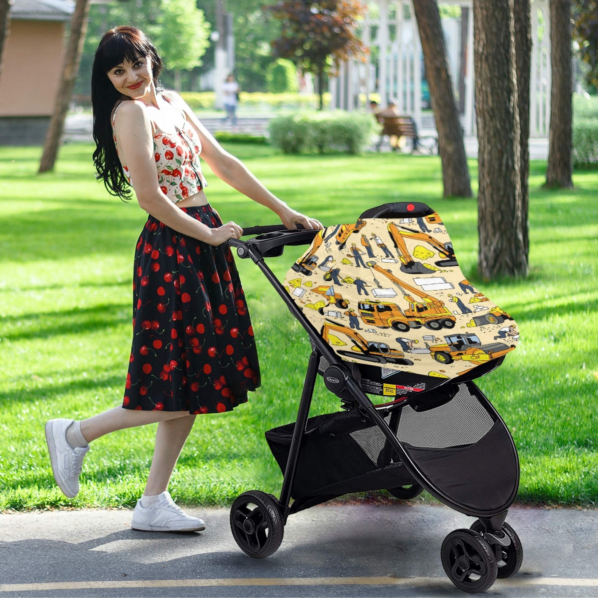 YYZZH Construction Car Building People Pattern Stretchy Baby Car Seat Cover Infant Canopy Nursing Covers Breastfeeding Cover Breathable Windproof Winter Scarf for Boys Girls