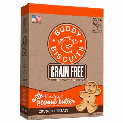 Buddy Biscuits Grain Free Dog Treats, Baked in USA, Large Size Treat with Natural Peanut Butter 14 oz.