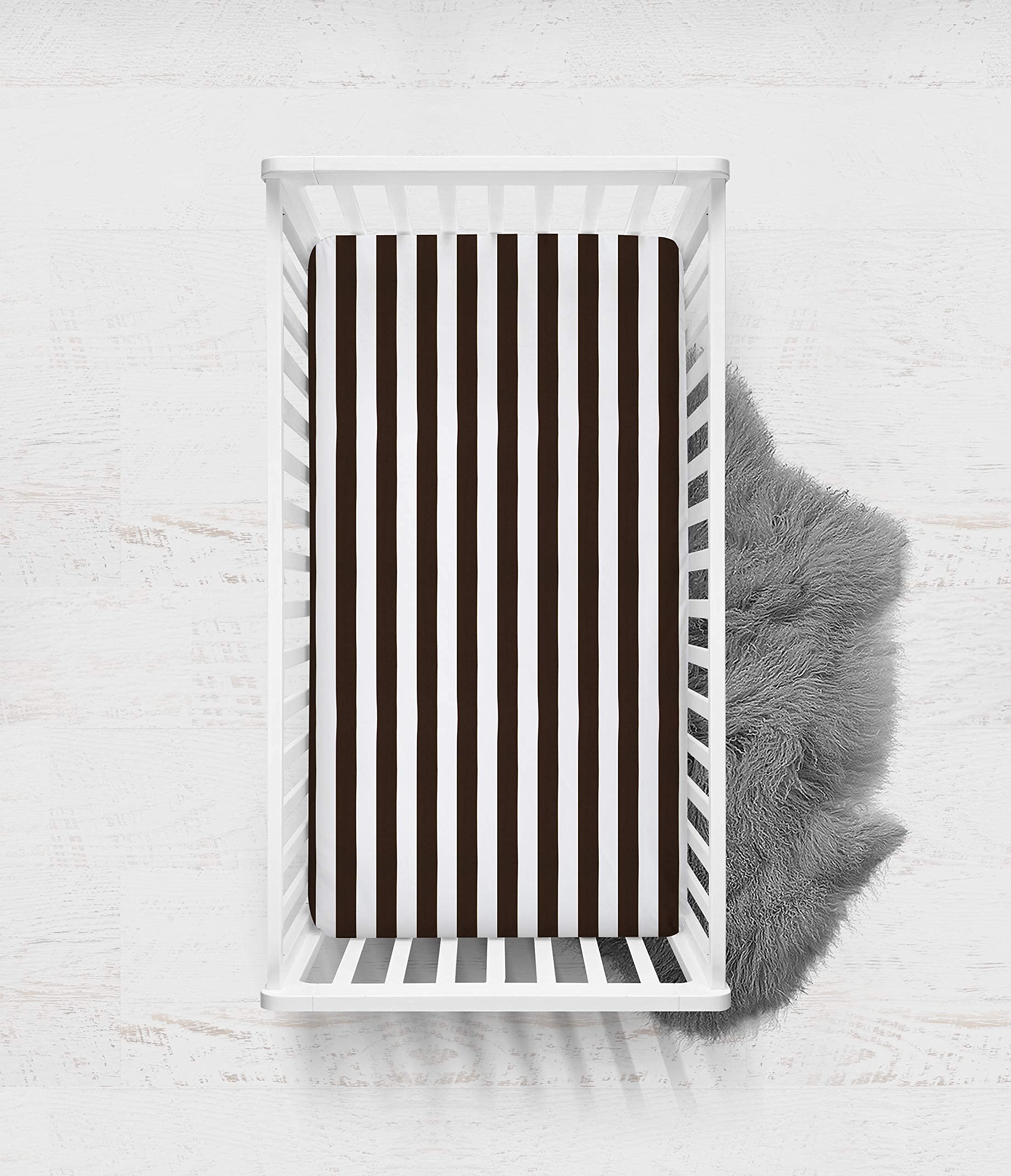 Bacati - Stripes White/Chocolate Percale Crib Fitted Sheet