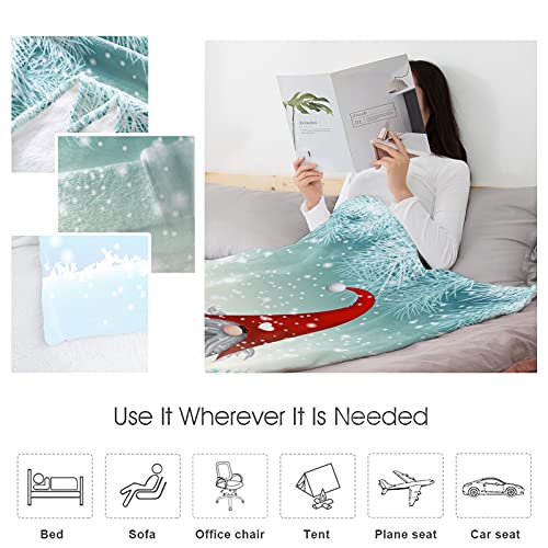 Flannel Fleece Bed Blanket Lightweight Cozy Plush Throw Blanket for Bedroom/Living Rooms/Sofa/Couch, Christmas Gnome Named Tomte Standing in Winter 60" x 80"