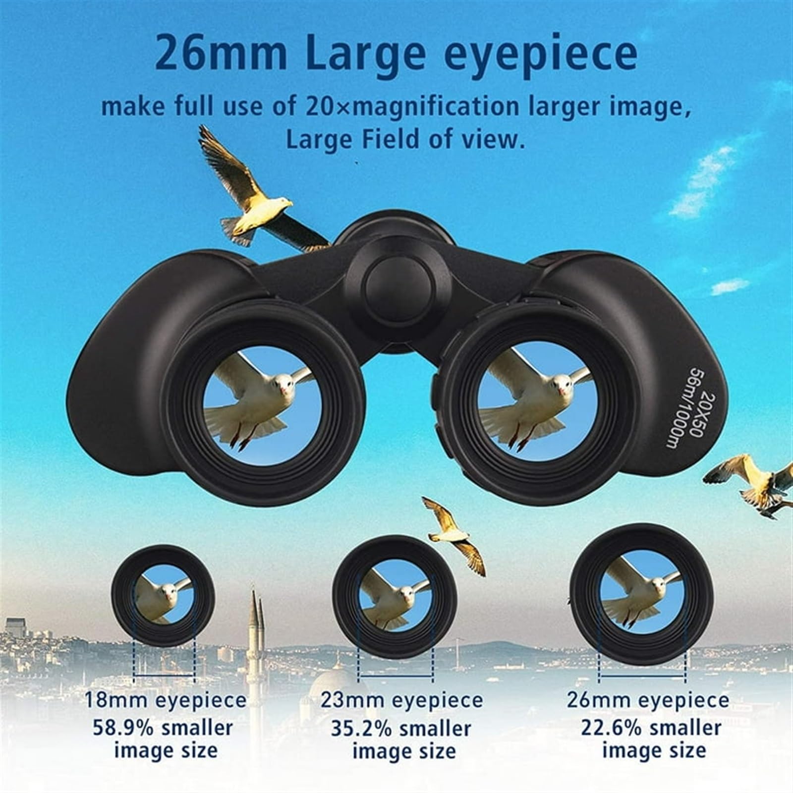 20x50 Binoculars for Adults HD Day Light Night Binoculars with BAK4 Prism FMC Lens for Hunting Bird Watching Concert etc IPX7 Waterproof Black