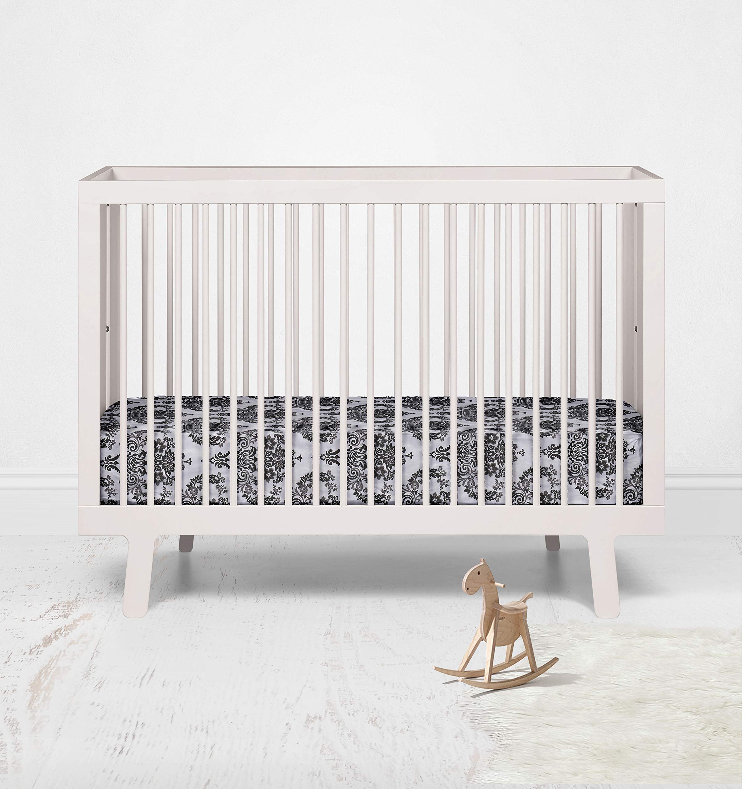 Bacati- Classic Damask White/Black Crib Fitted Sheet