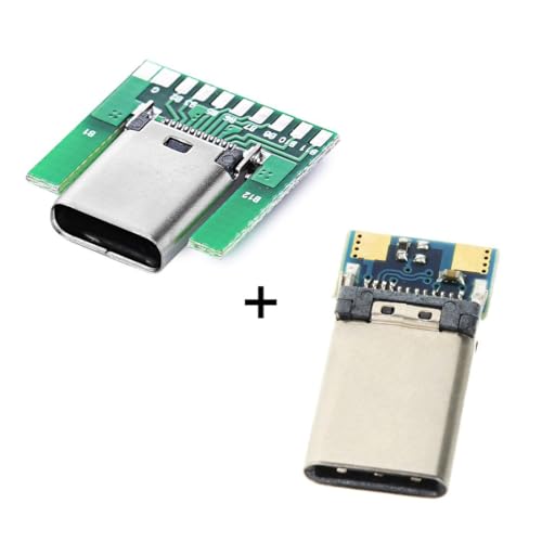 chenyang USB C DIY Connector USB 3.1 Type C 24Pin Male Plug & Female Socket Port Repair Replacement Solder Adapter with PCB Board