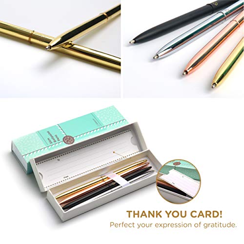 Oriday Chrome Ballpoint Slim Pens Set of 4 - Lightweight Metal Ball Point Pen in Black Ink Gift Box for Wedding, Student Gift, Bridal Shower (Gold, Black Ink)