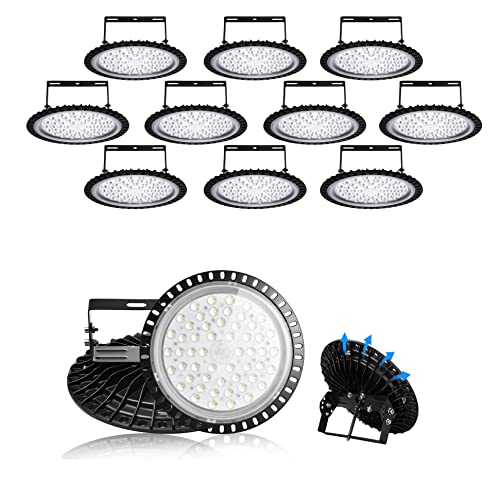 200W UFO LED High Bay Light No Plug, 20000 Lm 6500K Energy Saving and Waterproof Garage Industrial Light for Warehouse Commercial Shop Workshop Factory Lowbay Area Lighting 10Pack