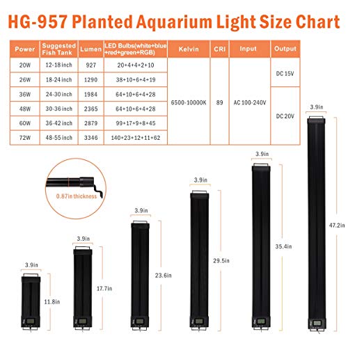 hygger Auto On Off 48-55 Inch LED Aquarium Light Extendable Dimable 7 Colors Full Spectrum Light Fixture for Freshwater Planted Tank Build in Timer Sunrise Sunset