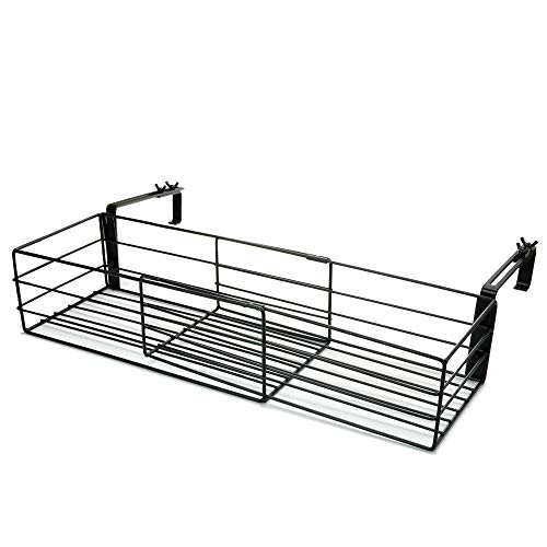 Adjustable Flower Pot Rack Holder Plant Stand - Expands 14"-27" to accomodate Multiple flowerpots, Hanger Hooks fit Almost Any Balcony, Fence or Deck Railing up to 6" Wide - Steel Black