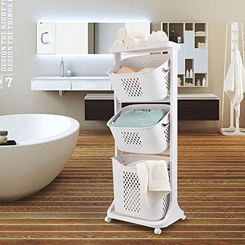 3 Tier Household Laundry Basket Storage Cart Bathroom Rack Clothing Organization With Universal Wheel For Bedroom Bathroom