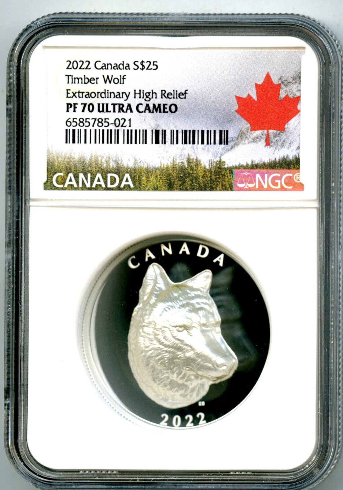 2022 CA Canada Coin Canadian Extraordinary High Relief Proof Timber Wolf S$25 NGC PF70