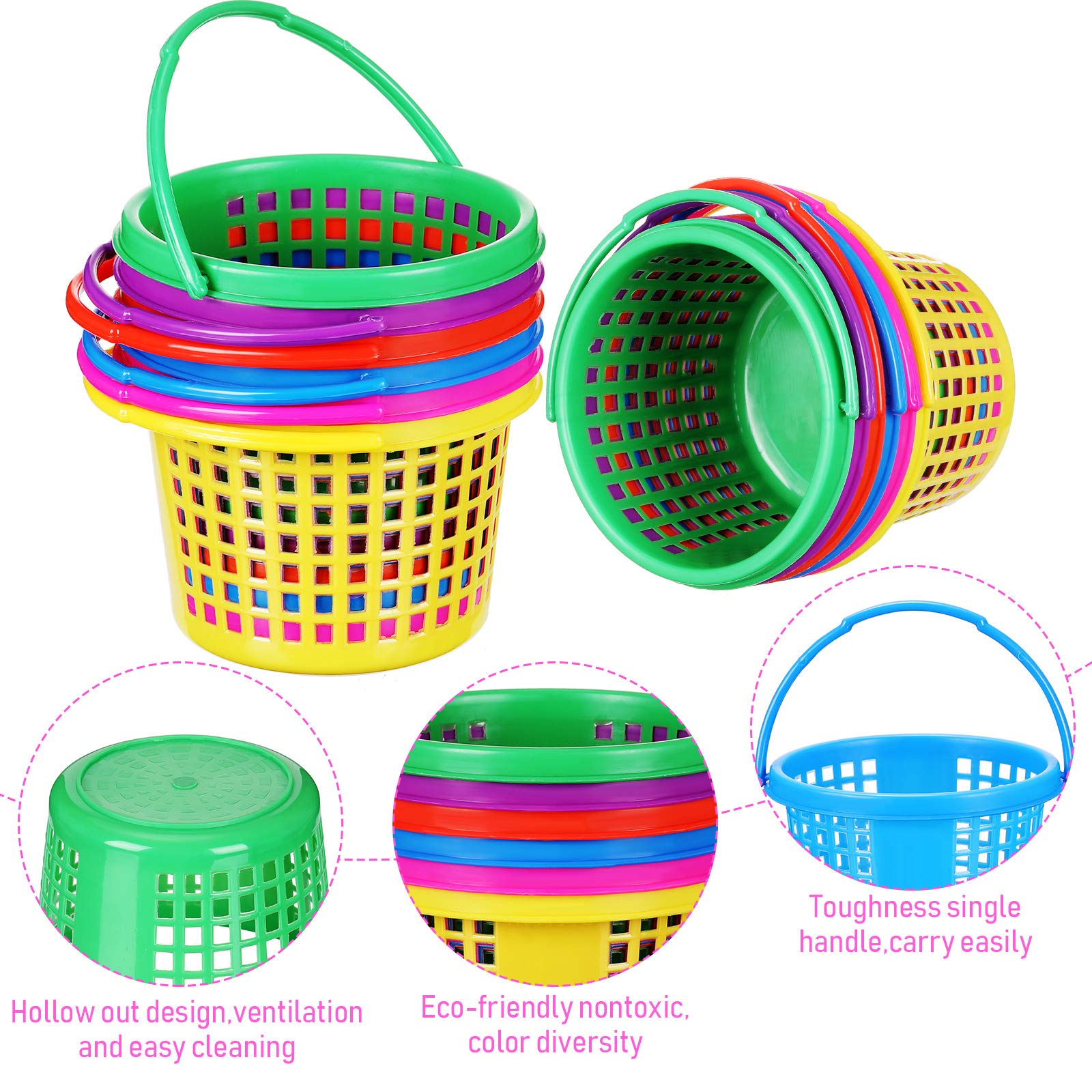 Jetec Easter Eggs Basket Multi-color Easter Plastic Basket Easter Hunt Basket for Easter Egg Hunts Goodies Party Favor Supplies (12, 13.5 x 9.5 cm/ 5.3 x 3.7 Inch)