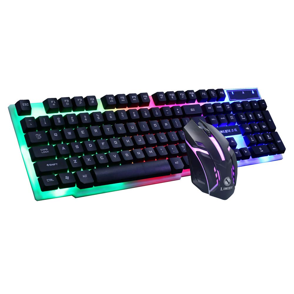 Amaping Backlit LED Wired Gaming Keyboard, Mechanical Feeling USB Keyboard with Backlight Rainbow RGB Multicolor Water-Resistant Adjustable Illuminated Computer Keyboard for PC Games Office (Black)