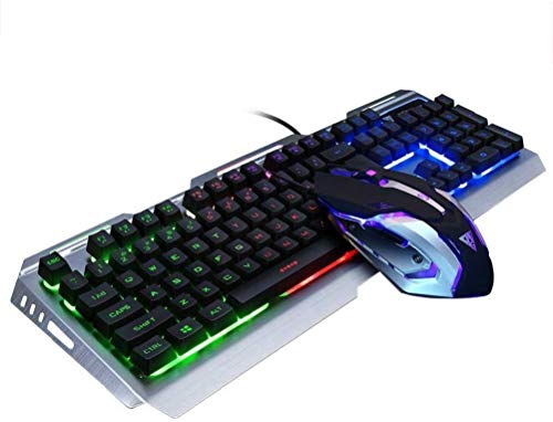 ANZERWIN Keyboard and Mouse Combo Wired Backlit Keyboard,Colorful Mouse Keyboard Set,Lighted Gaming Keyboad,USB Gamer Keyboard Combo,Rainbow LED Keyboard Metal Panel,for Prime Xbox One PS4 PS5 Games
