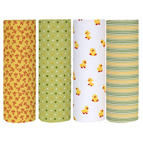 Cuddles & Cribs Baby Receiving Blankets – 100% Cotton Flannel Receiving Blankets - Chicks & Paws - Pack of 4-30 x 30 Inches