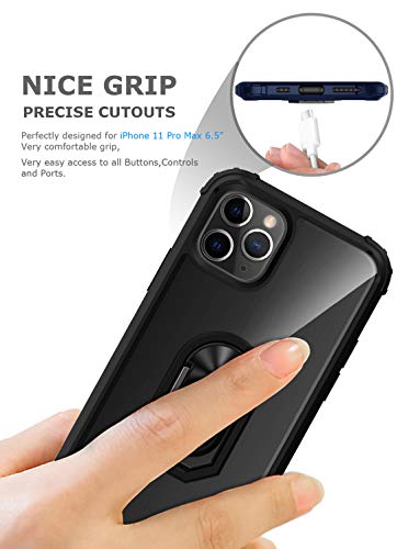 GREATRULY Kickstand Case for iPhone 11 Pro Max 6.5 Inch (2019),Drop Protection Clear Case,Slim Phone Cover Shell,Soft Bumper + Hard Back + Ring Stand Fits Magnetic Car Mount,Black