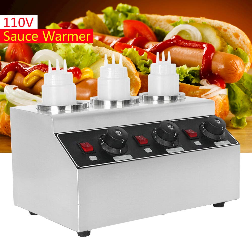 Electric Food Sauce Warmer Heater,Jam Heat Preservation Machine, Multifunction Topping Fondue Warmer, Cheese Dispenser with 3 Squeeze Sauce Bottles 240W