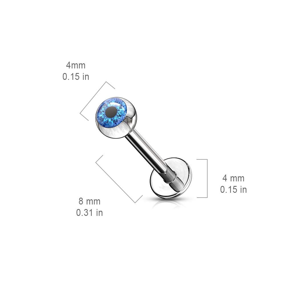 16 Gauge Eyeball Ball Top Steel Labret Monroe Stud (Blue)