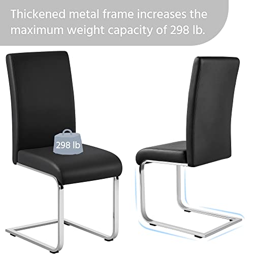 Yaheetech 4pcs Dining Chairs Armless Leather Dining/Desk Room Kitchen Chairs with Upholstered Seat, Metal Legs and High Back for Kitchen, Living Room, Leisure, Black
