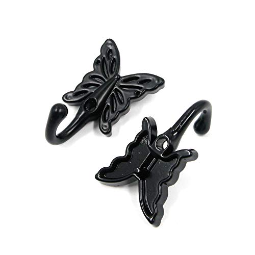 FarBoat 8Pcs Prong Robe Hooks Wall Mounted Utility Butterfly Hanger Hardware for Bedroom Bathroom Kitchen Clothes Hat Coat Towel with Screws(Black)