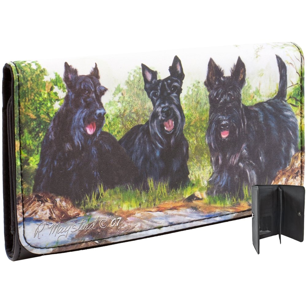 Animal World - Scottish Terriers in the Yard Checkbook Wallet Black