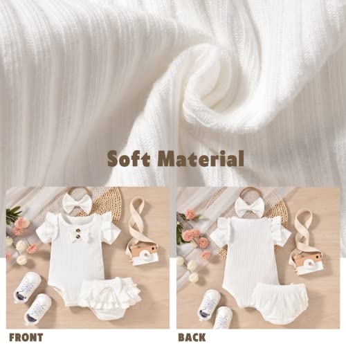 Aalizzwell Preemie Baby Girls Clothes Short Sleeve Bloomer Shorts Ribbed Summer Outfit White Premature
