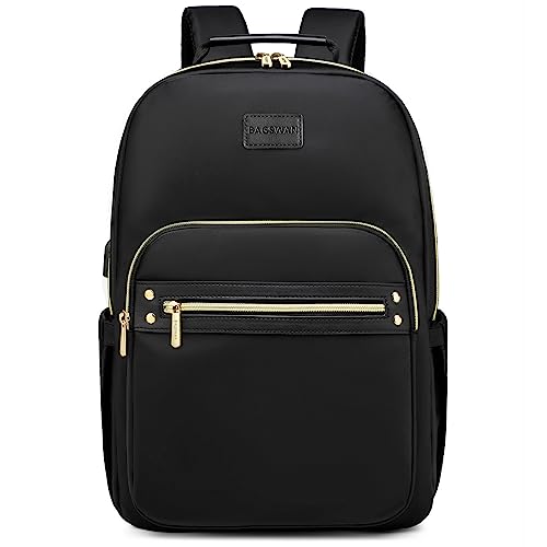 bagswan Laptop Backpack for Women Bookbag: 15.6 inch Work Computer Bags Stylish Business Travel BackPacks Purse with USB Charging Port Anti-theft Waterproof College Bag for Adult Nurse BLACK