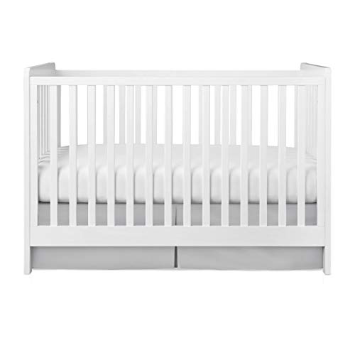 Crib Skirt Pleated 100% Cotton Nursery Crib Bed Toddler Bedding Skirt for Baby Boys or Girls Neutral Plain - 14” Drop Dust Skirt (Gray)