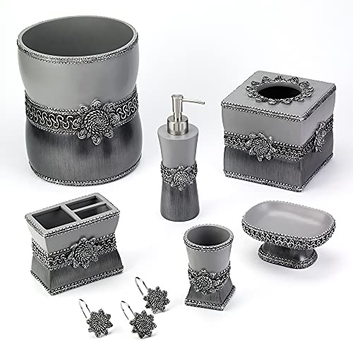 Avanti Linens - Wastebasket, Decorative Trash Can, Stylish Home Decor (Braided Medallion Collection, Granite)