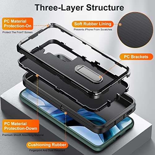 BaHaHoues for Samsung Galaxy S22 Case, Samsung S22 Phone Case with Built in Kickstand, Shockproof/Dustproof/Drop Proof Military Grade Protective Cover for Galaxy S22 5G 6.1 inch (Black)