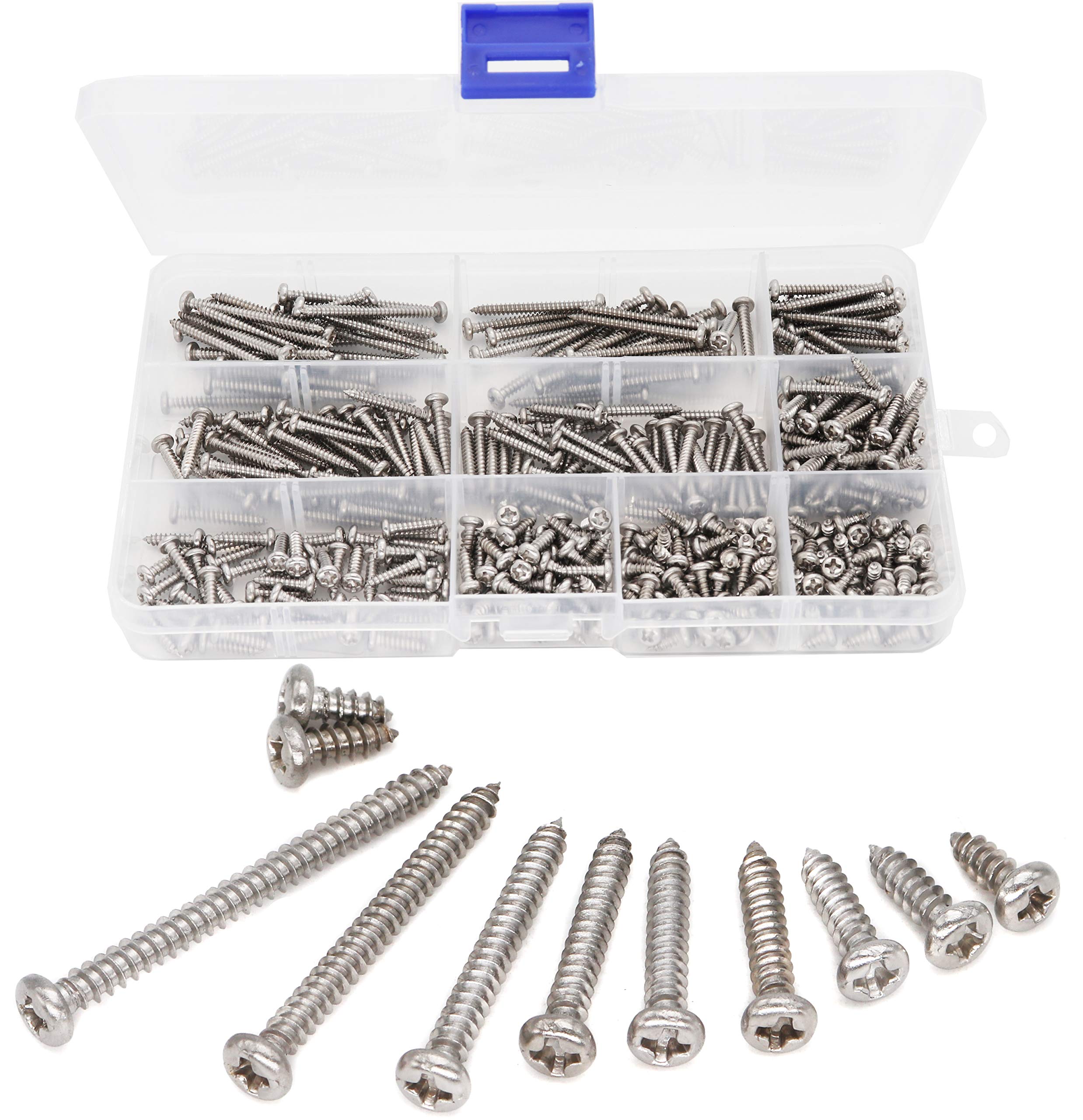binifiMux 390pcs M3 Phillips Pan Head Screws Self Tapping Drilling Screws Assortment Kit, 304 Stainless Steel, 10 Sizes