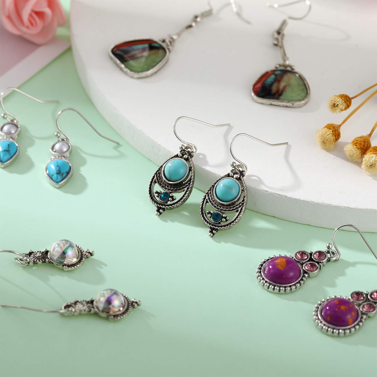 16 Pairs Crystal Drop Dangle Earrings Multi-shaped Quartz Stone Earrings Multi-color Pendant Earrings for Women (Classic Style)