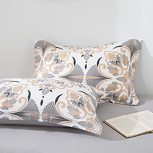 EMME Botanical Floral Comforter Set with Sheets Queen Size 7 Pieces,Brushed Microfiber Bed in a Bag, Ultra Soft and Comfortable Bedding Set for Girls (White Floral, 7-Piece Full/Queen)