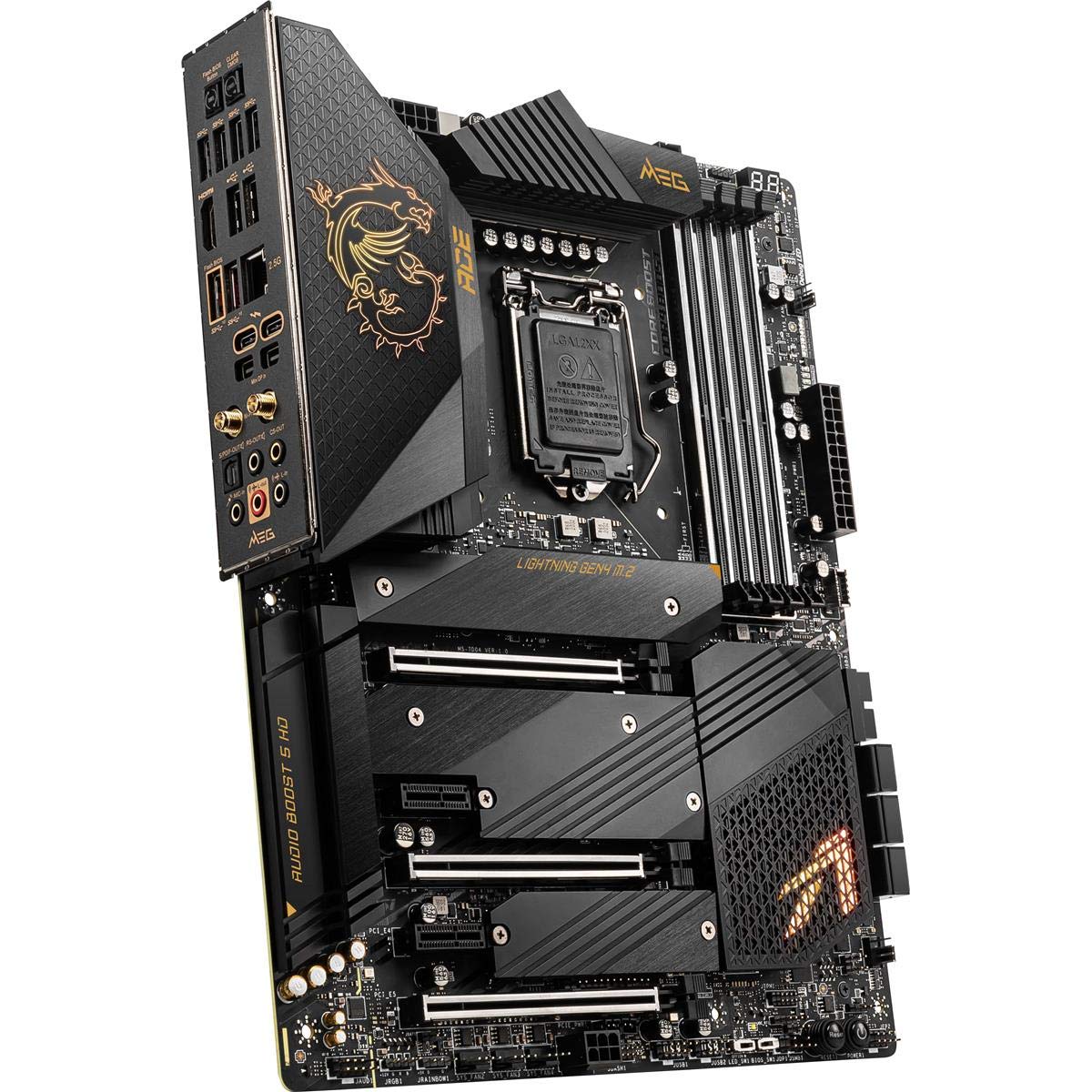 MSI MEG Z590 ACE Gaming Motherboard (ATX, 11th/10th Gen Intel Core, LGA 1200 Socket, SLI/CFX, DDR4, PCIe 4, M.2 Slots, USB 3.2 Gen 2, Wi-Fi 6E, Mystic Light RGB)