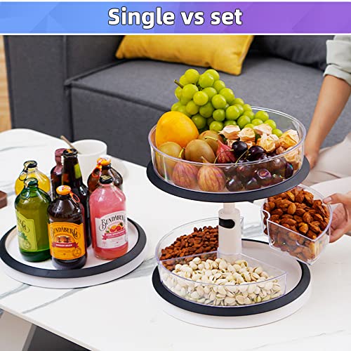 2-Tier Lazy Susan Turntable and Height Adjustable Cabinet Organizer with 1x Large Bin and 3 x Divided Bins, Removable, Clear Spice Rack